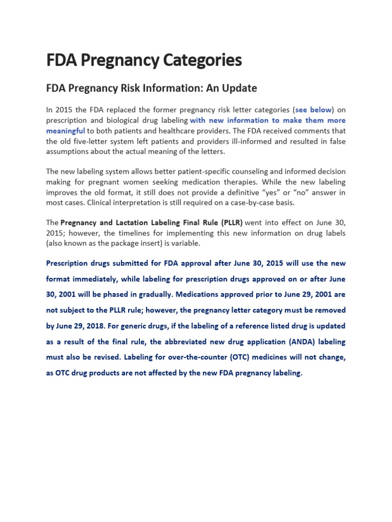 FDA Pregnancy Rules (Updated) (Medex - Com.bd) | PDF | Food And Drug ...