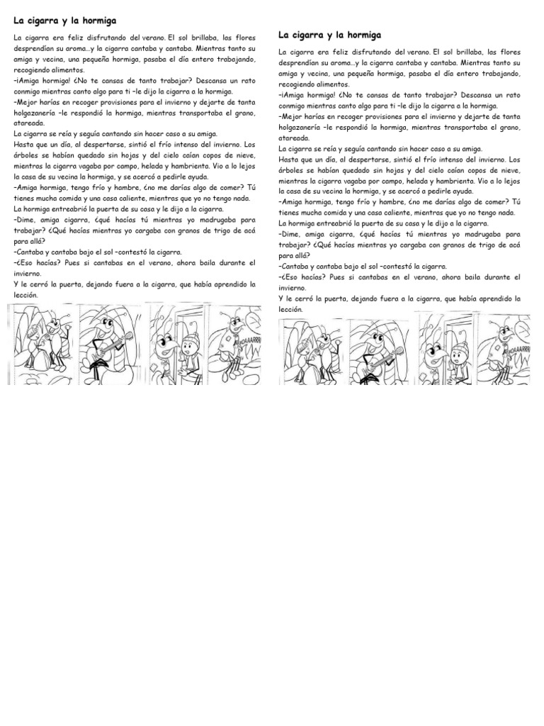 Lección de la cigarra y la hormiga | PDF
