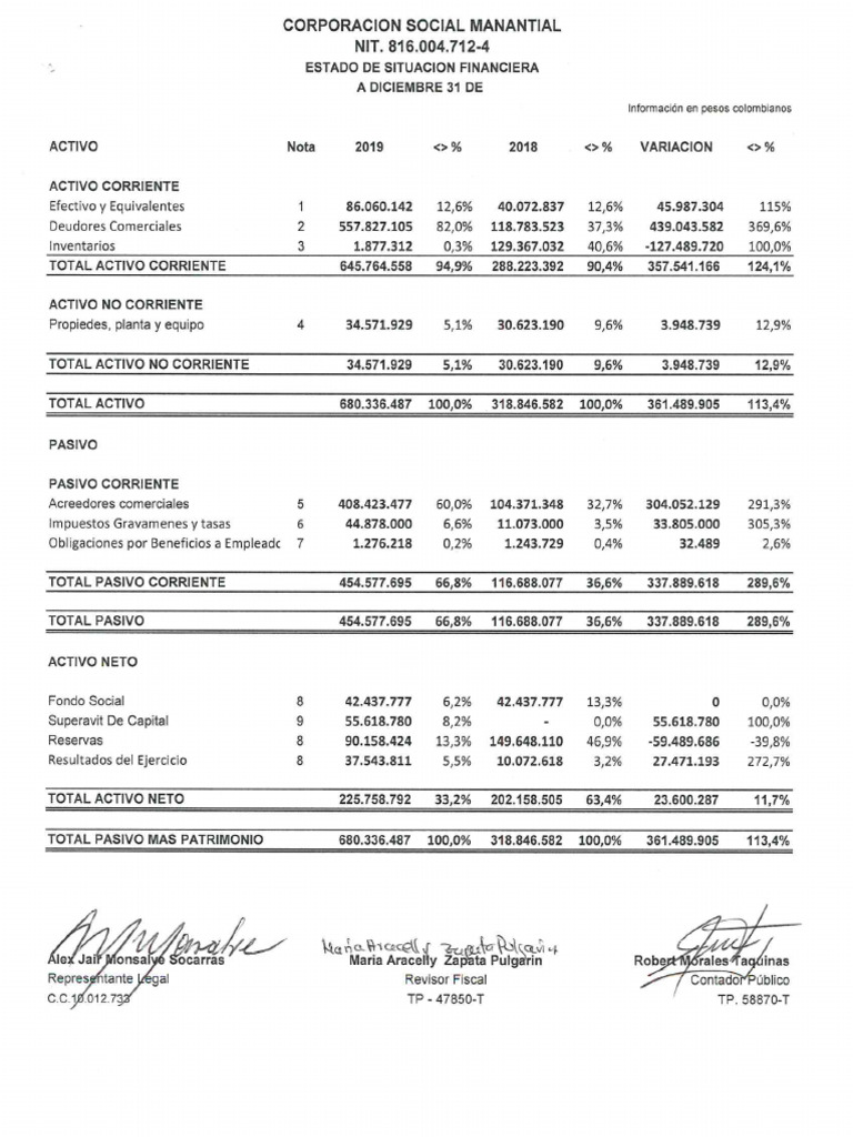 Estados Financieros 2019 Notas y Revelaciones | PDF