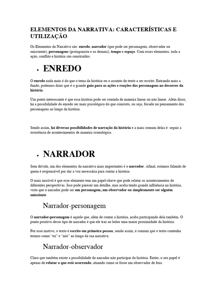 Elementos da Narrativa Explicados | PDF | Narrativa | Tempo