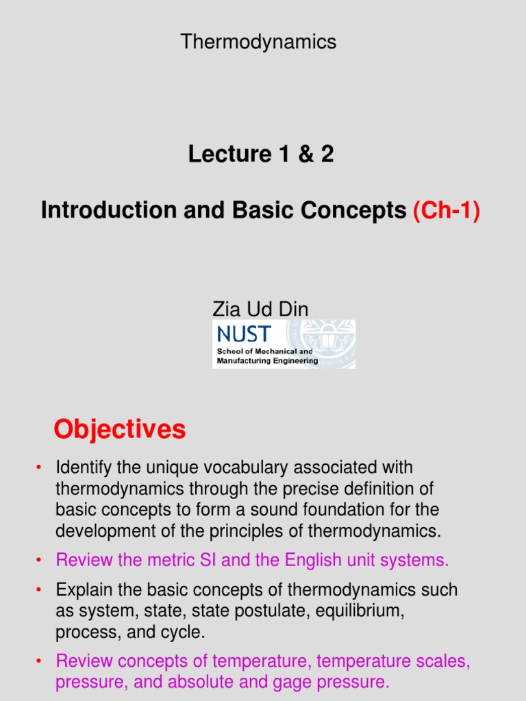 Lecture 1 & 2 Introduction and Basic Concepts: Thermodynamics | PDF | Thermodynamics ...