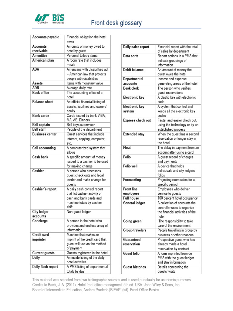 Front Desk Glossary | PDF | Business
