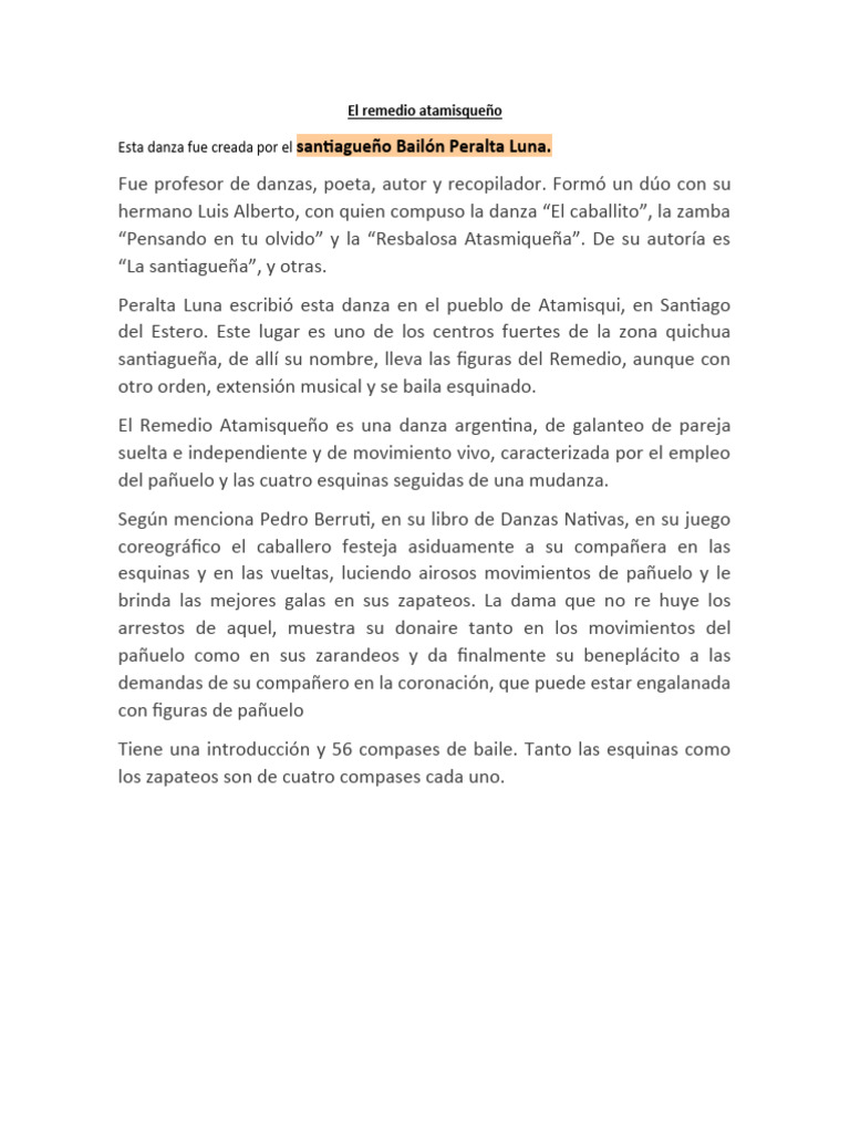 Danza y Coreografía del Remedio Atamisqueño | PDF | Bailes | Musicología