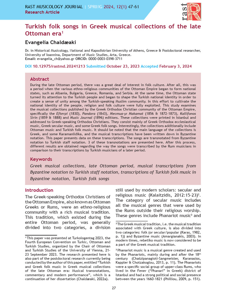 Turkish Folk Songs in Greek Musical Coll | PDF | Greeks | Turkey