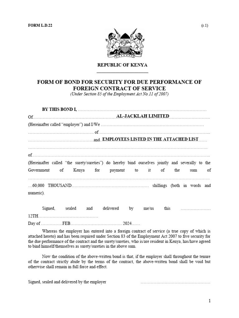 Form of Bond For Security For Due Performance LD 22 | PDF | Surety