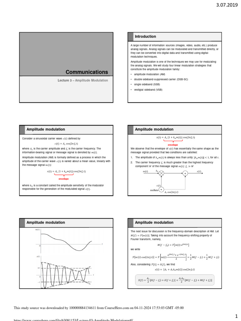Lecture 03 Amplitude Modulation PDF | PDF | Modulation | Multiplexing