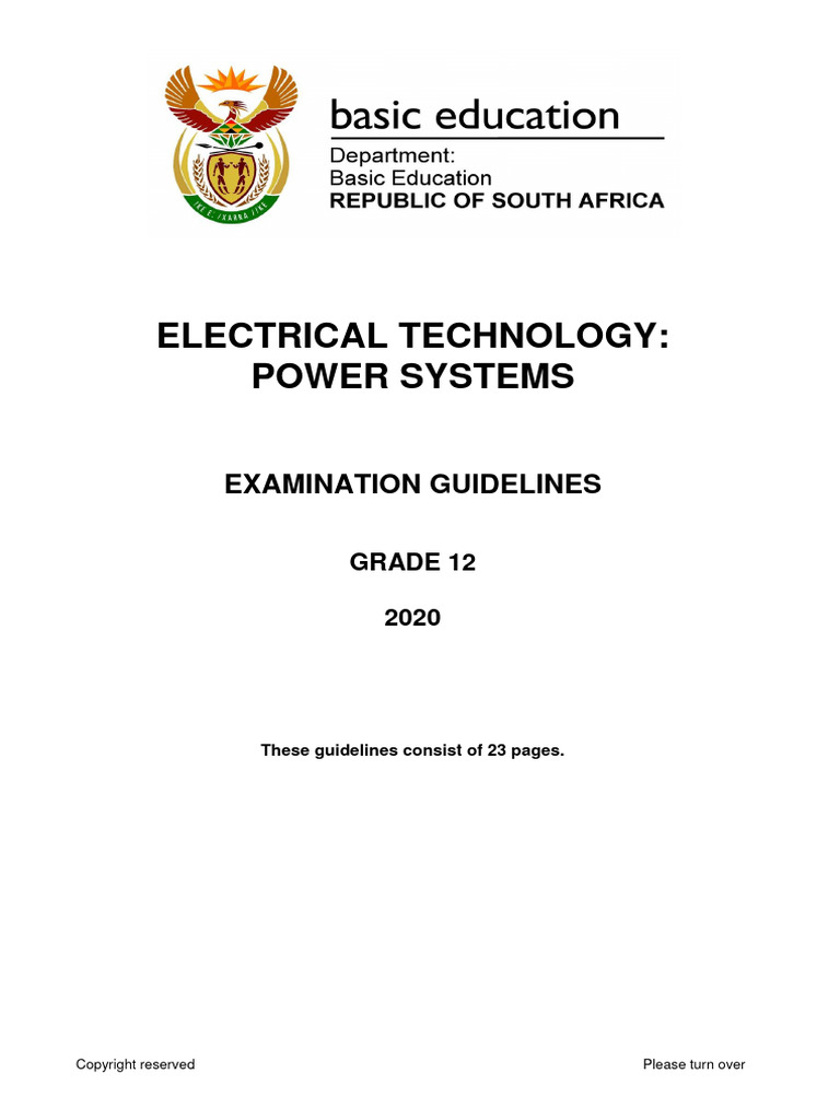 Electrical Technology GR 12 Exam Guidelines 2020 (Power Systems) Eng ...