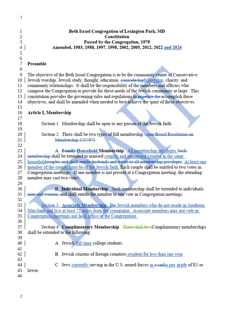 draft with markup beth israel amended constitution revised reformated ...
