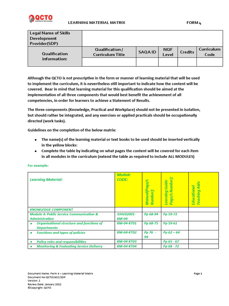 Form 4 - Learning Material Matrix | Download Free PDF | Curriculum ...
