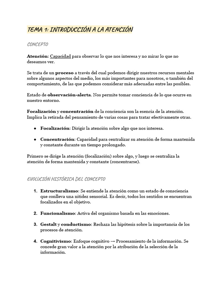 Tema 1-2 | PDF | Atención | Memoria