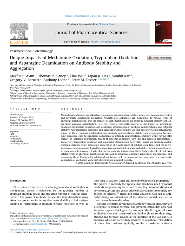 Ab - Unique Impacts of Methionine Oxidation, Tryptophan Oxidation, and ...