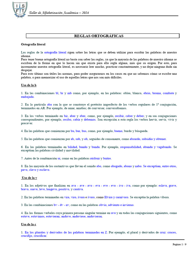 TAA_2024_REGLAS_ORTOGR_FICAS_docx | PDF | Mecánica del lenguaje ...