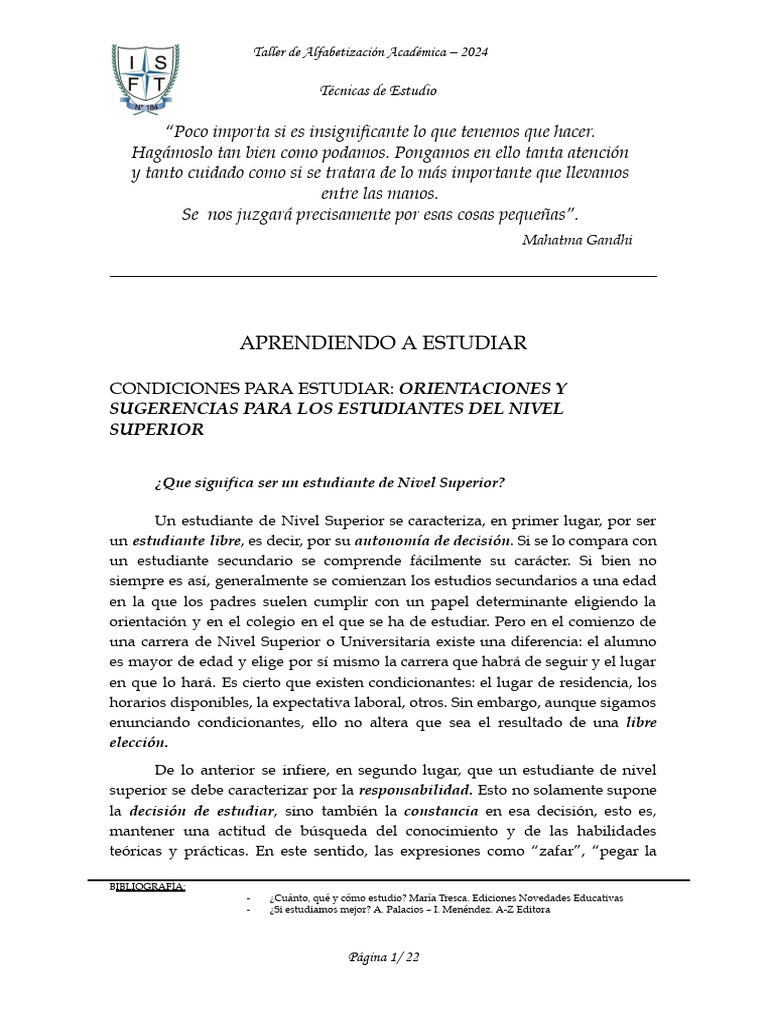 TAA 2024 APRENDIENDO A ESTUDIAR T Cnicas de Estudio Docx | PDF | Memoria | Aprendizaje