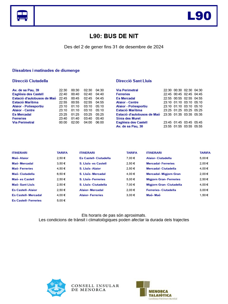 L90: Bus de Nit: Des Del 2 de Gener Fins 31 de Desembre de 2024 | PDF