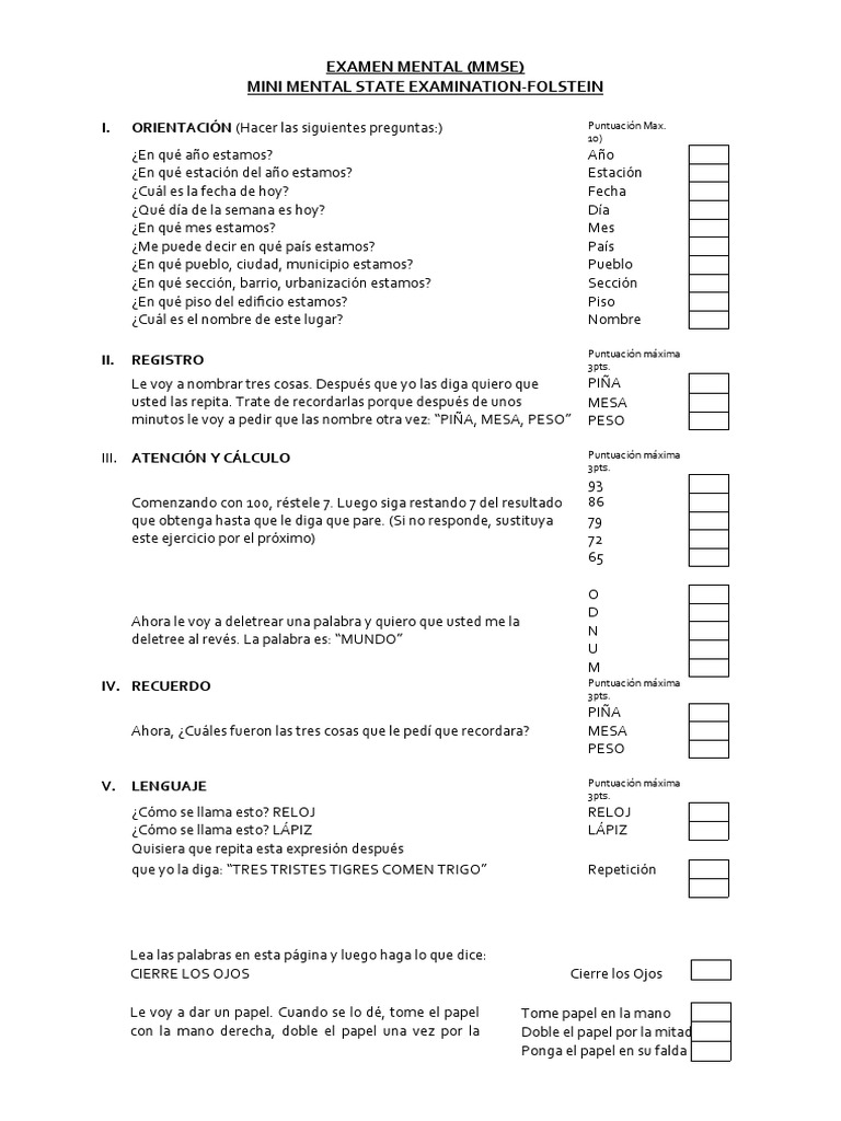 Examen-Mental-de-Folstein Prueba | PDF | Lingüística