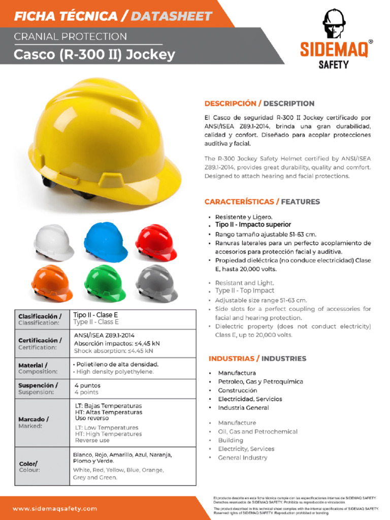 Ficha Técnica Casco De Seguridad R 300 Clase Ii Pdf