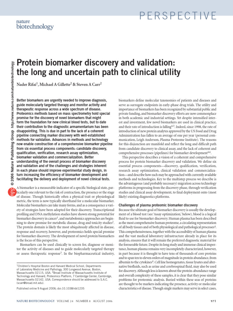 Biomarker_Protein biomarker discovery and validation- the long and uncertain path to clinical ...