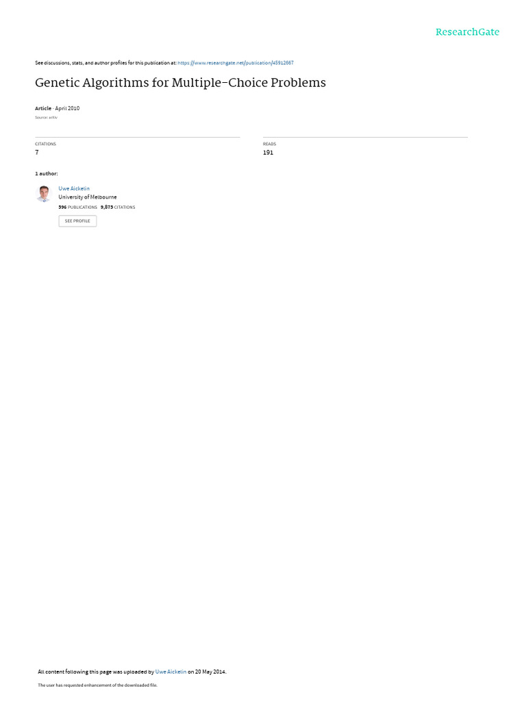 Genetic Algorithms For Multiple-Choice Problems | PDF | Genetic Algorithm | Mathematical ...