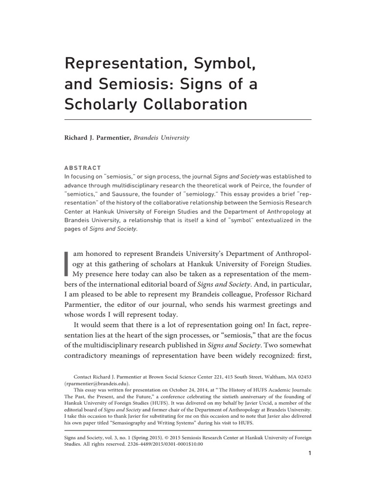 Representation, Symbol, and Semiosis: Signs of A Scholarly ...
