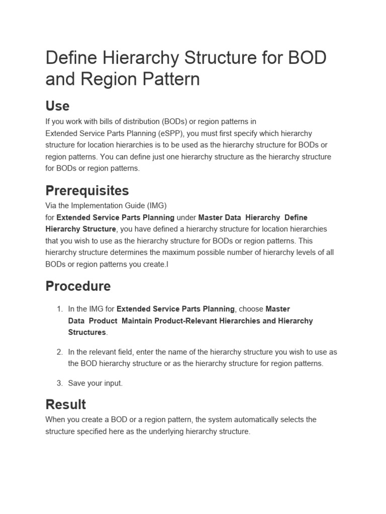 Define Hierarchy for BOD in eSPP | PDF