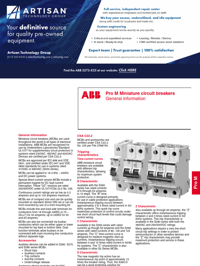 s260-s290 Din Breakers | PDF | Electric Current | Electrical Engineering