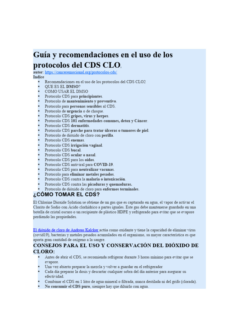 Guía y Recomendaciones en El Uso de Los Protocolos Del CDS CLO2 | Descargar gratis PDF | Agua ...