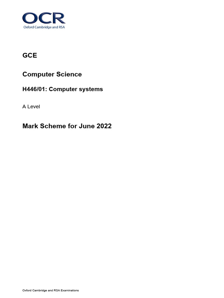 Mark Scheme Computer Systems | PDF | Data Compression | Central Processing Unit