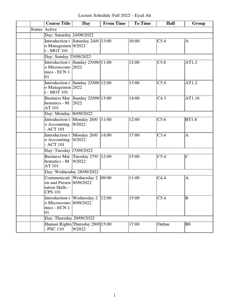 Lecture Schedule 'Fall 2022' | PDF | Technology & Engineering