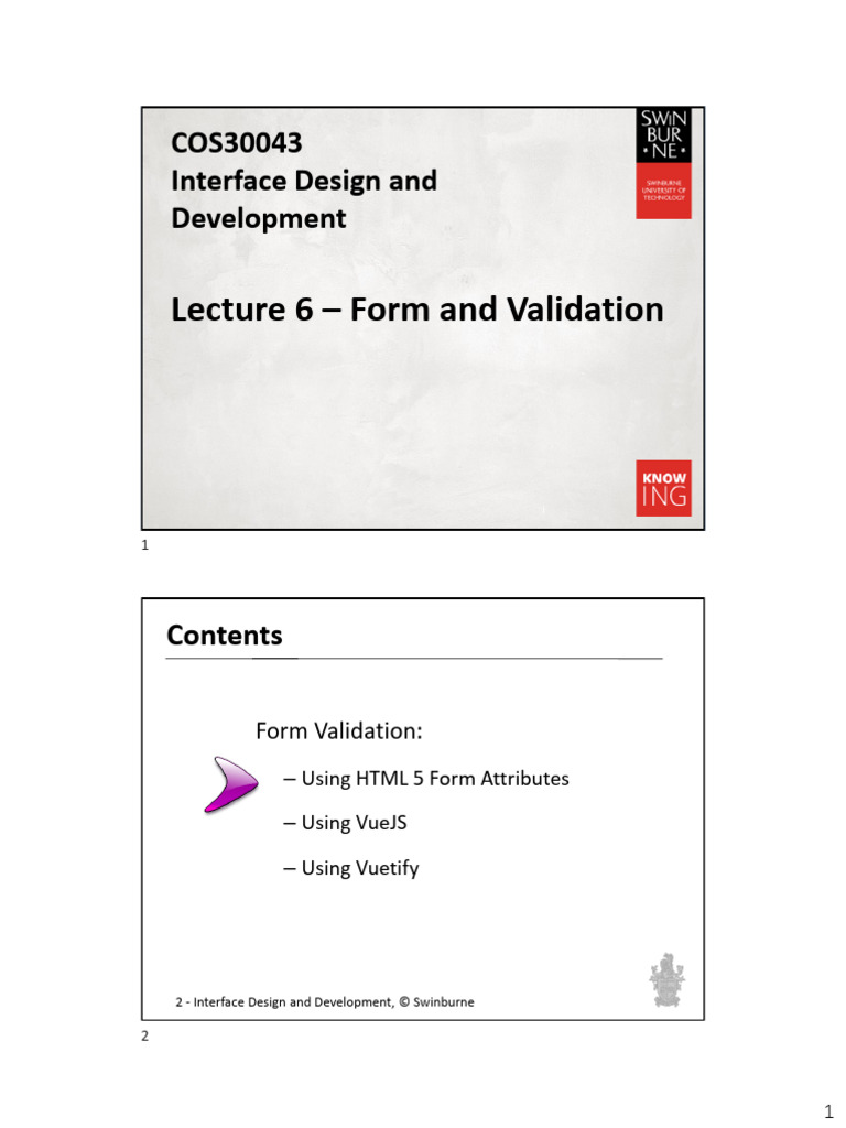 COS30043 Lecture 06 - Forms and Validation | PDF | Html | Software