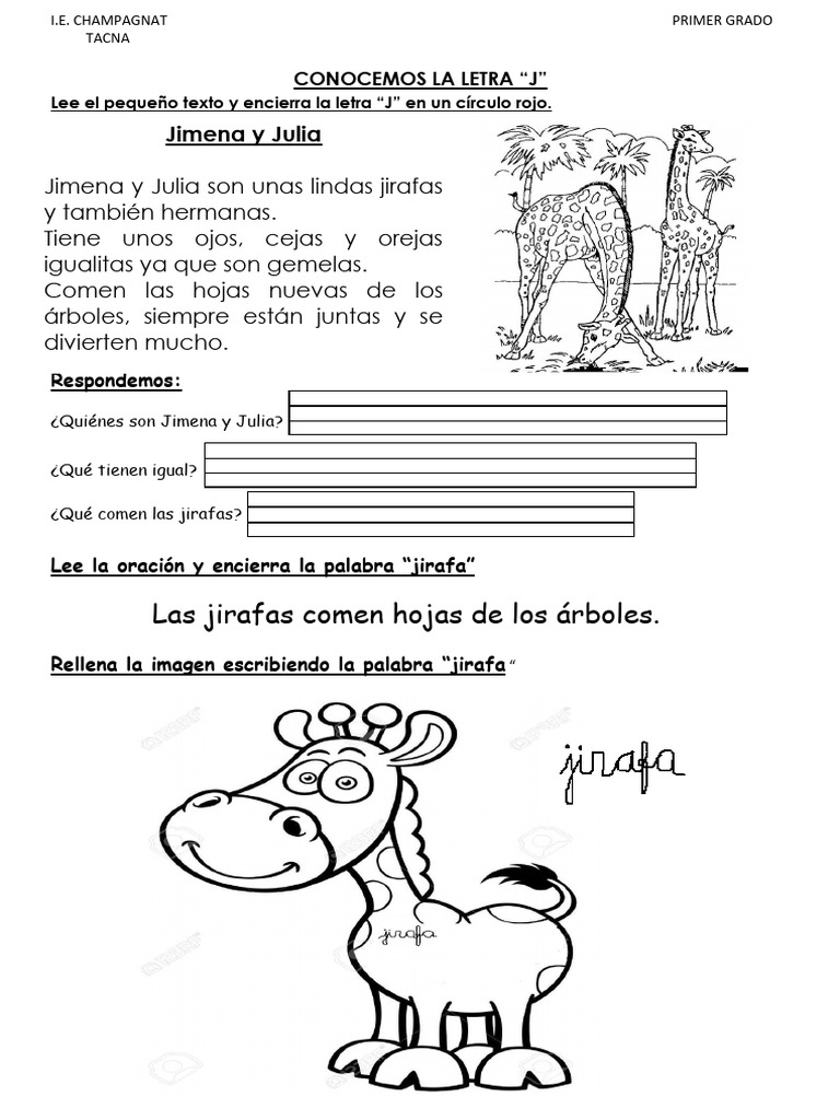 Actividades de Lectura con la Letra J | PDF