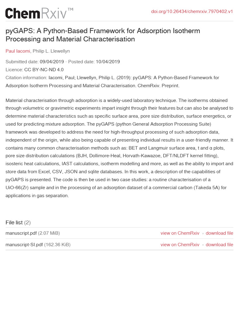 Pygaps | PDF | Adsorption | Physical Chemistry