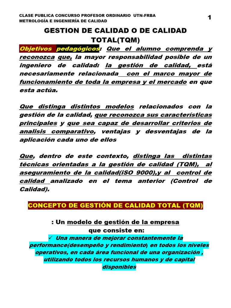 Gestion de Calidad o de Calidad Total | PDF | Calidad (comercial ...