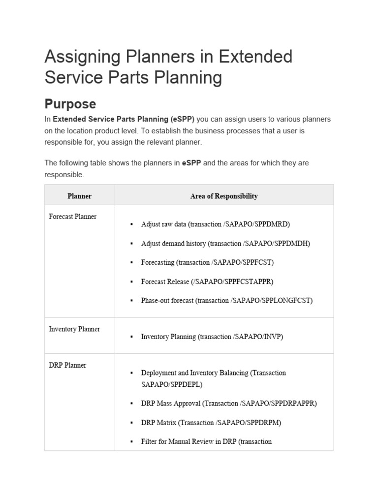 13 Assigning Planners in Extended Service Parts Planning | PDF ...