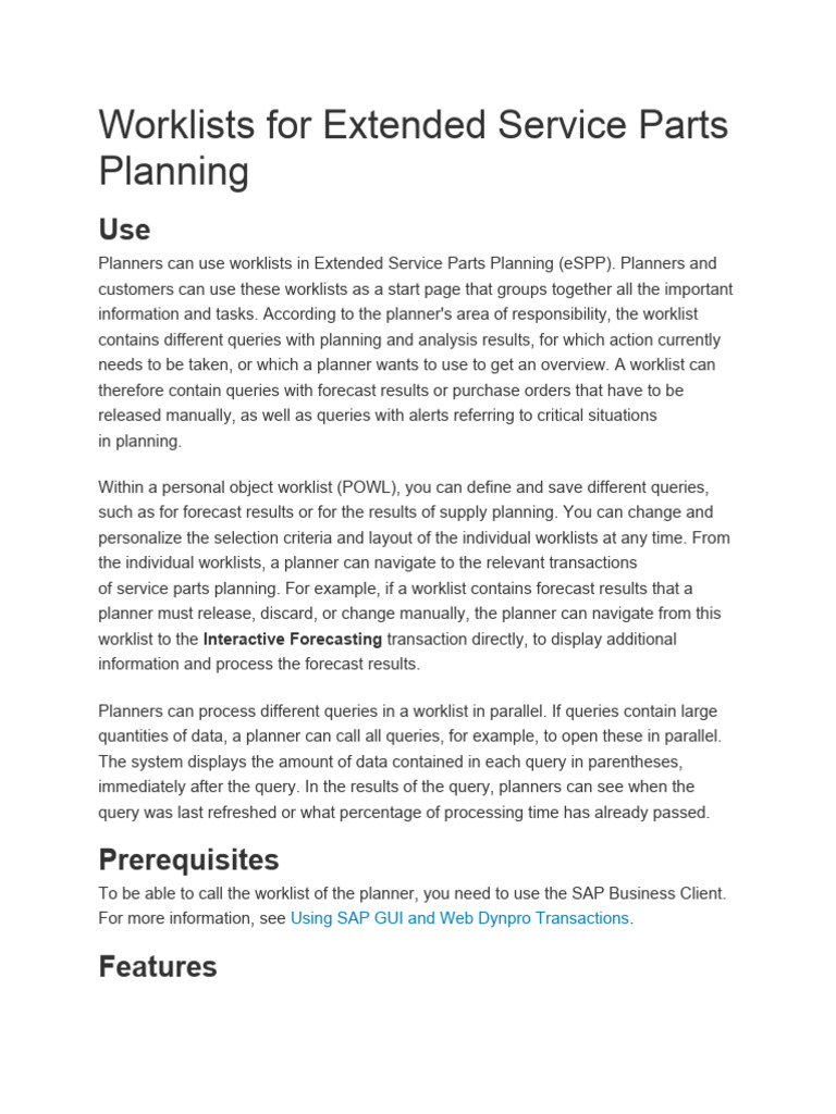 15 Worklists for Extended Service Parts Planning | PDF | Information ...