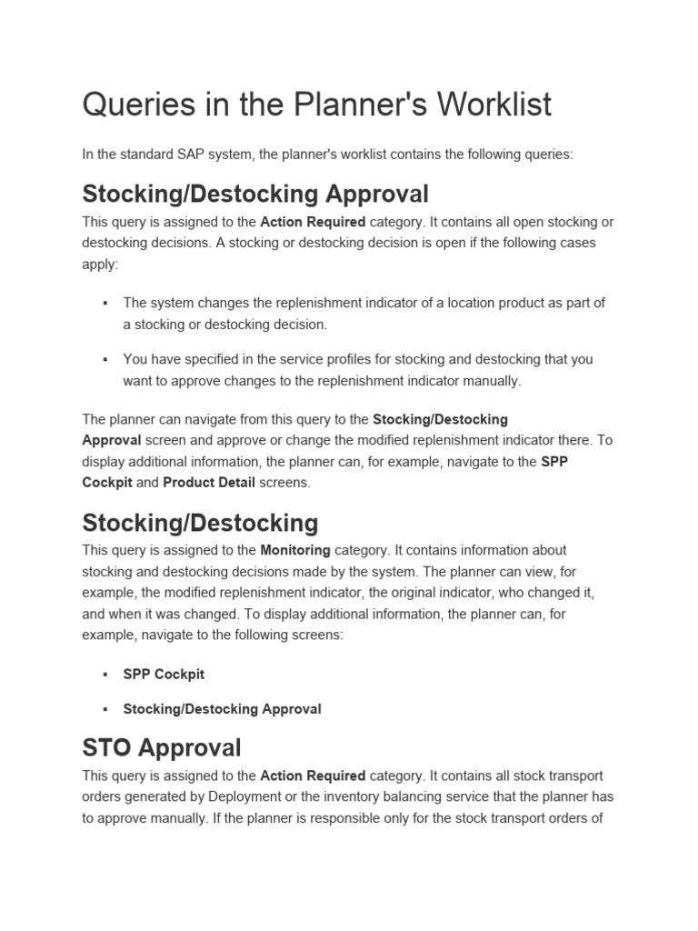 16 Queries in The Planner's Worklist SAP SPP | PDF | Business