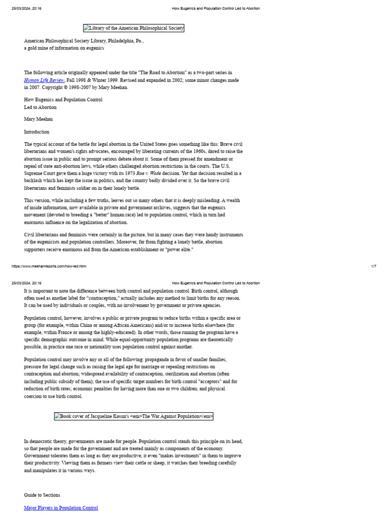 How Eugenics and Population Control Led To Abortion | PDF | Eugenics ... How Eugenics and Population Control Led To Abortion | PDF | Eugenics ...