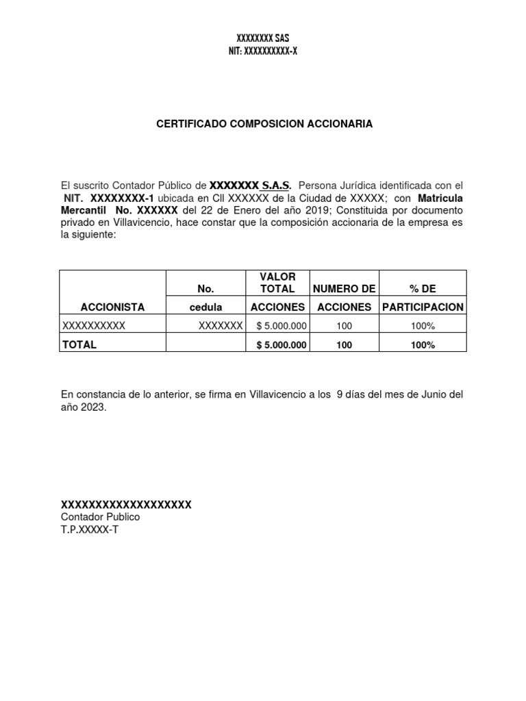 Certificado de Participación Accionaria | PDF Certificado de Participación Accionaria | PDF