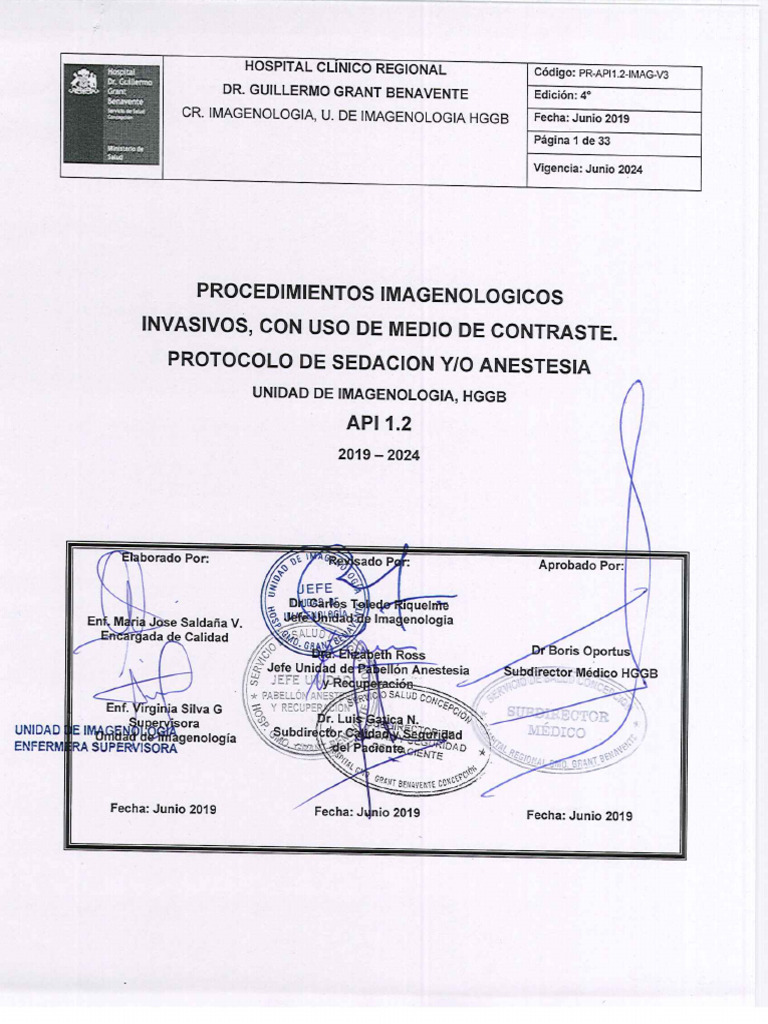 API 1.2 PROCEDIMIENTOS IMAGENOLOGICOS INVASIVOS, CON USO DE MEDIO DE CONTRASTE. PROTOCOLO DE ...