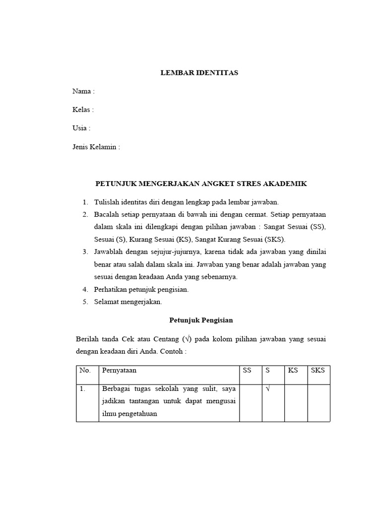 Kuesioner Stres Akademik Mahasiswa | PDF