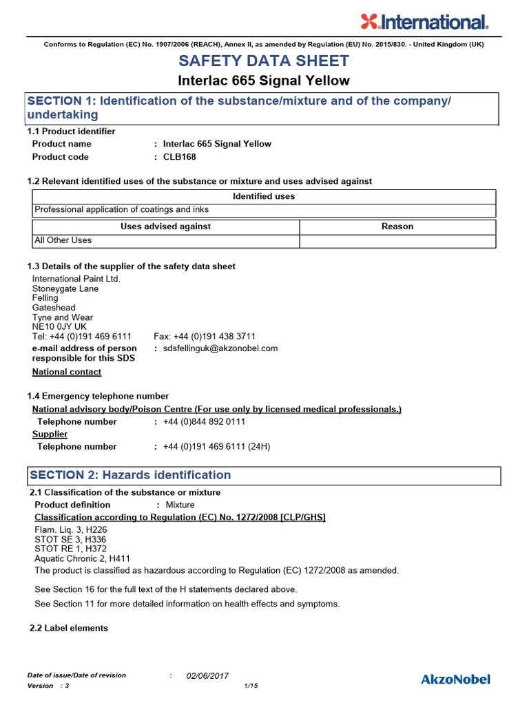 Interlac 665 Signal Yellow Safety Data | PDF | Occupational Safety And ...