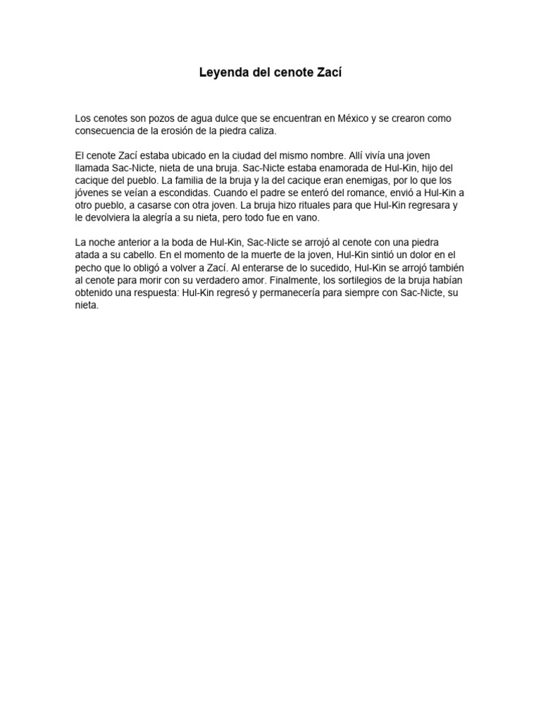 Leyenda del Cenote Zací: Sac-Nicte y Hul-Kin | PDF | Religión y ...