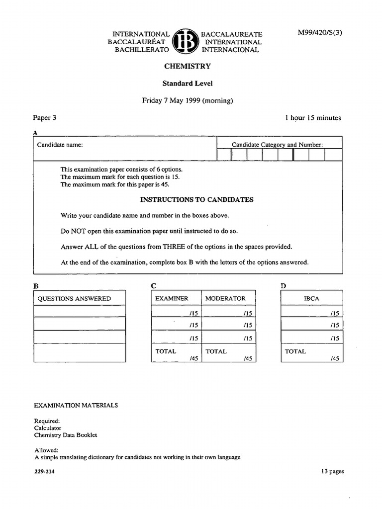 Chemistry Paper 3 SL | PDF