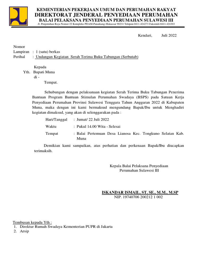 Surat Ka Balai - Undangan Serbutab Muna | PDF