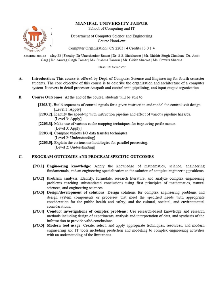 Course Handout CS2203 - 2024 | PDF | Central Processing Unit | Cpu Cache