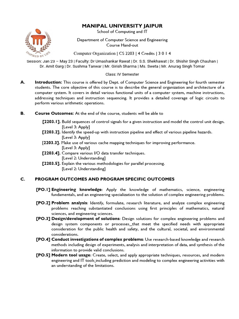Newcourse Handout CS2203 - 2024 | PDF | Engineering | Central ...