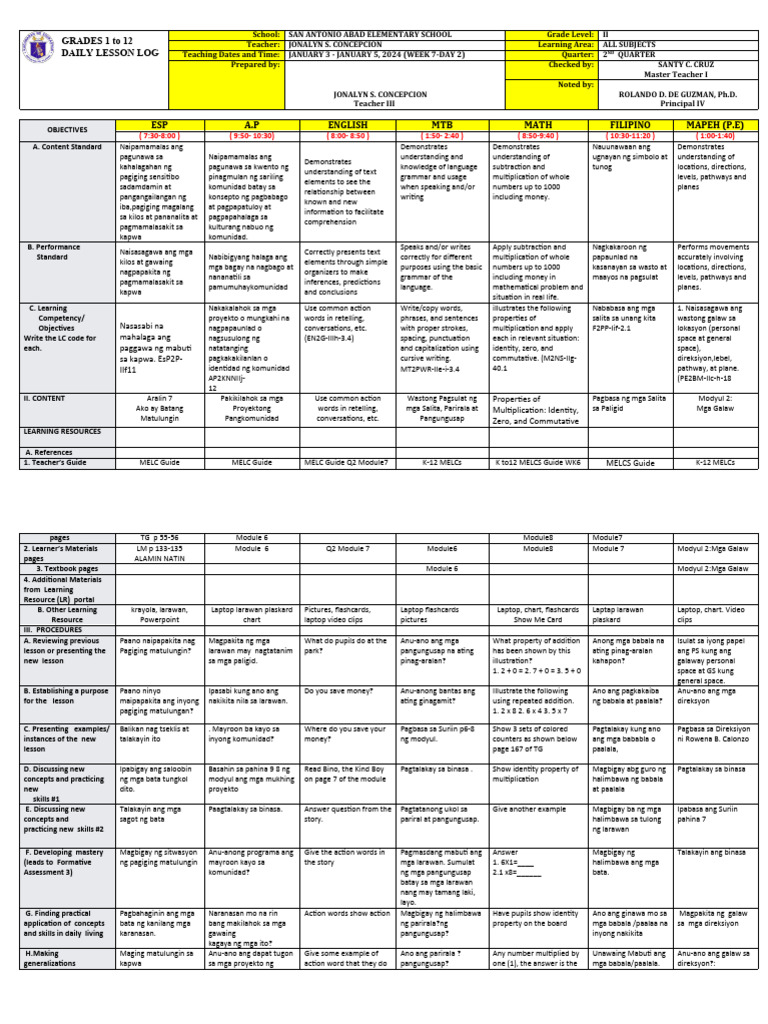 DLL All Subjects 2 q2 w7 d2 | PDF