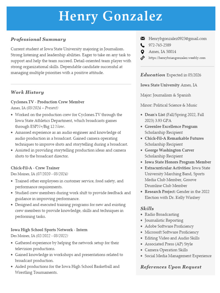 henry gonzalez resume | PDF | Broadcasting | Iowa