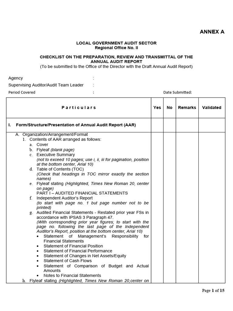 Annex A - AAR Review Checklist (2024) | Download Free PDF | Financial ...