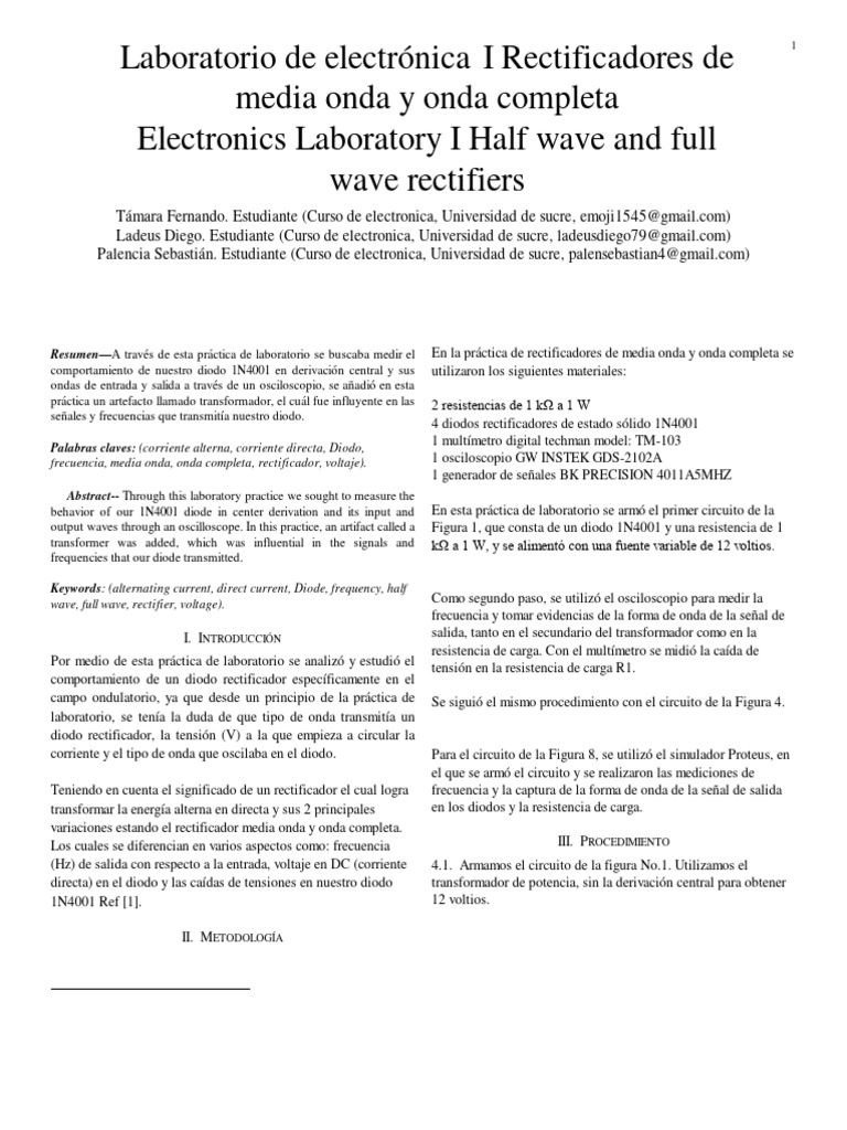Rectificador de Media Onda y Onda Completa | PDF | Rectificador | Red eléctrica