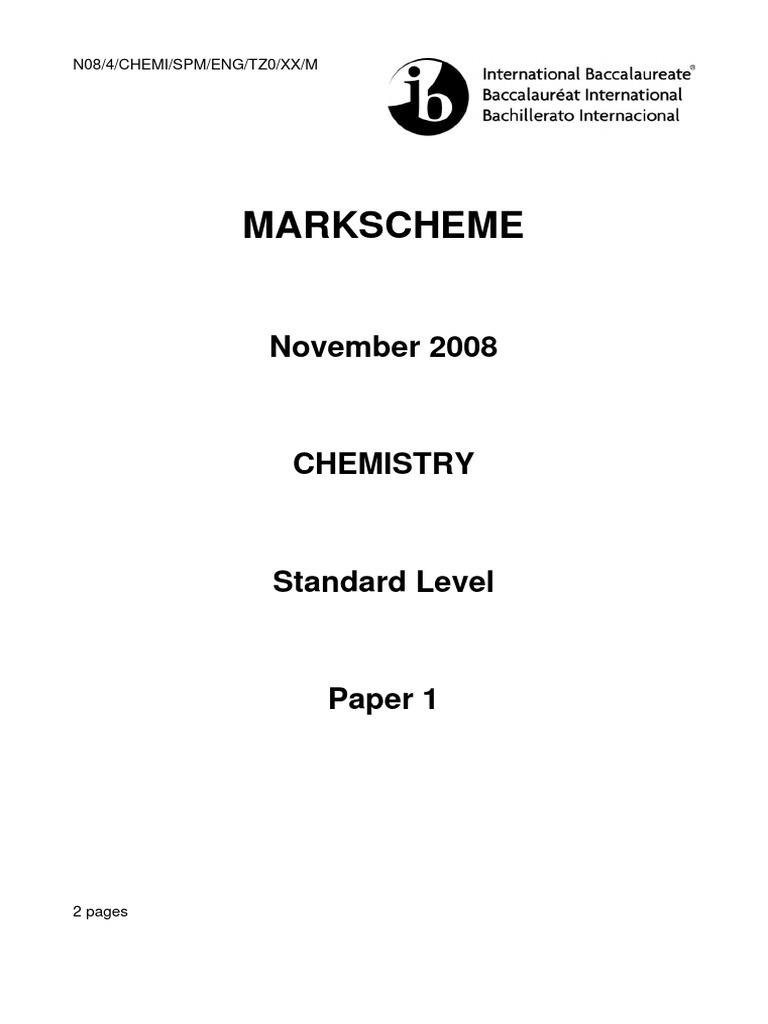 Chemistry Paper 1 SL Markscheme | PDF